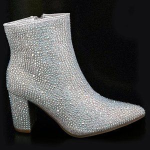 Shoes | New Women Sparkle Silver Rhinestone Blingy Pointed Toe Ankle ...